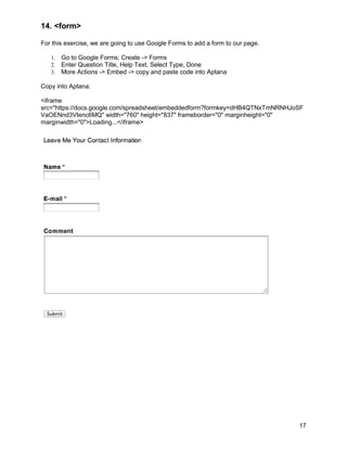 Class 1 handout (2) html exercises | PDF