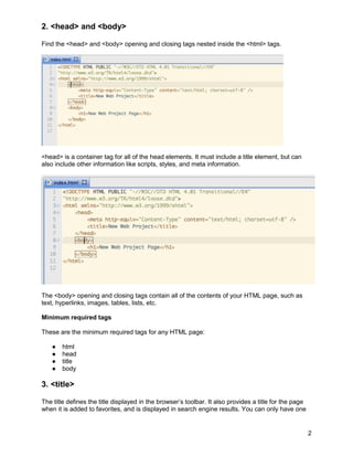 Class 1 handout (2) html exercises | PDF