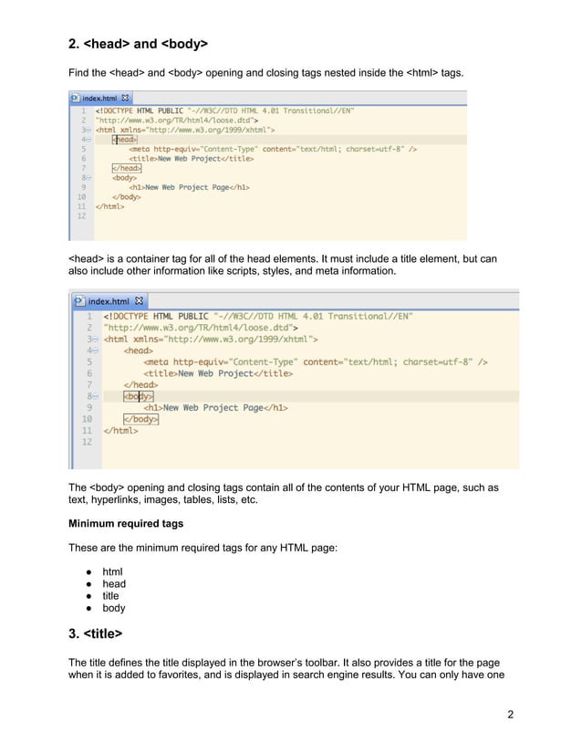Class 1 handout (2) html exercises | PDF