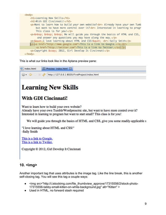 Class 1 handout (2) html exercises | PDF