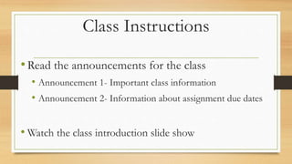 Class 1 instructions | PPT