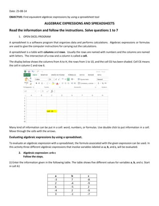 Class1 term1 spreadsheet | PDF