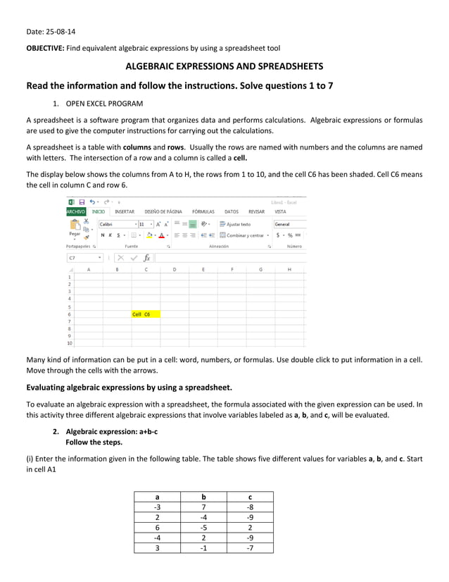 Class1 term1 spreadsheet | PDF