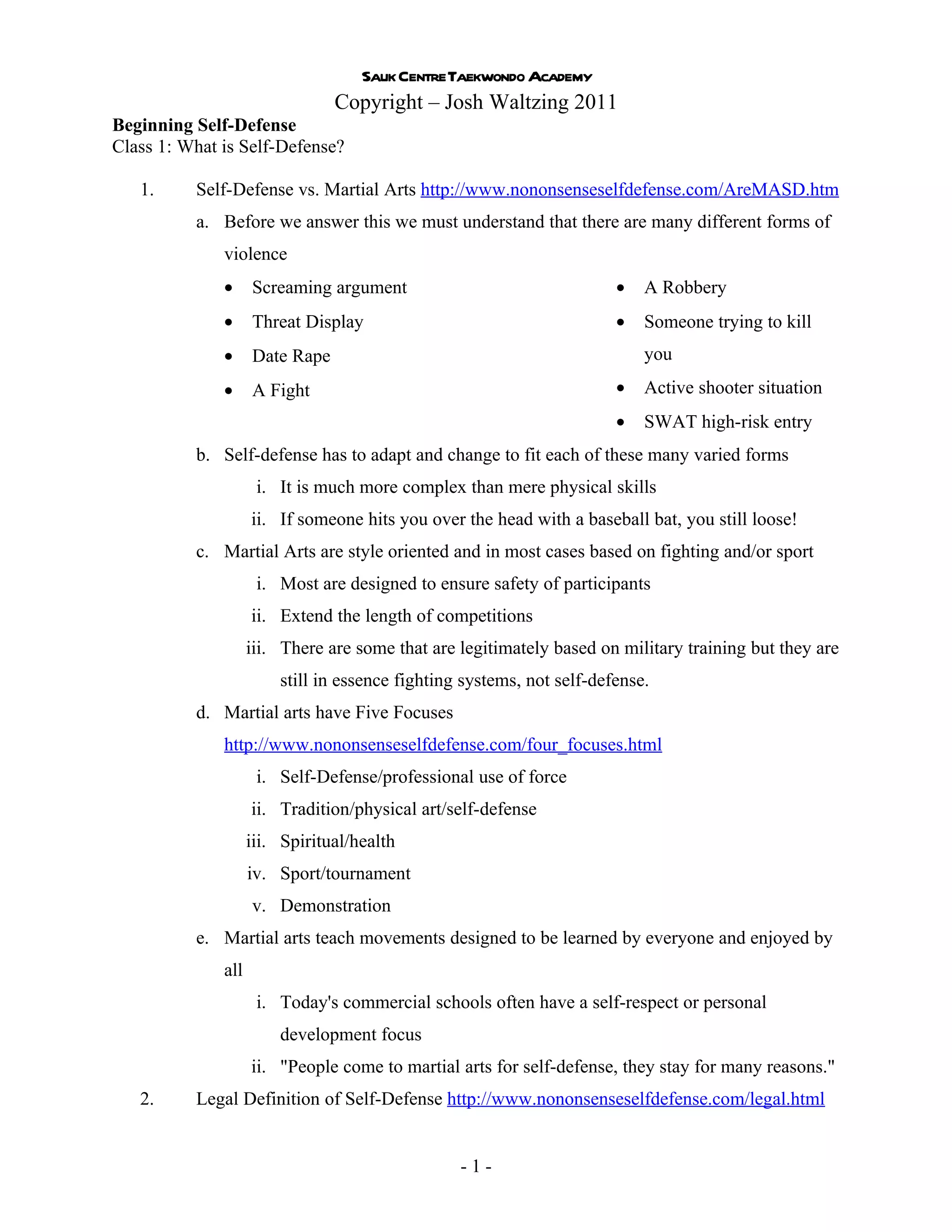 Class 1 What is Self Defense | PDF