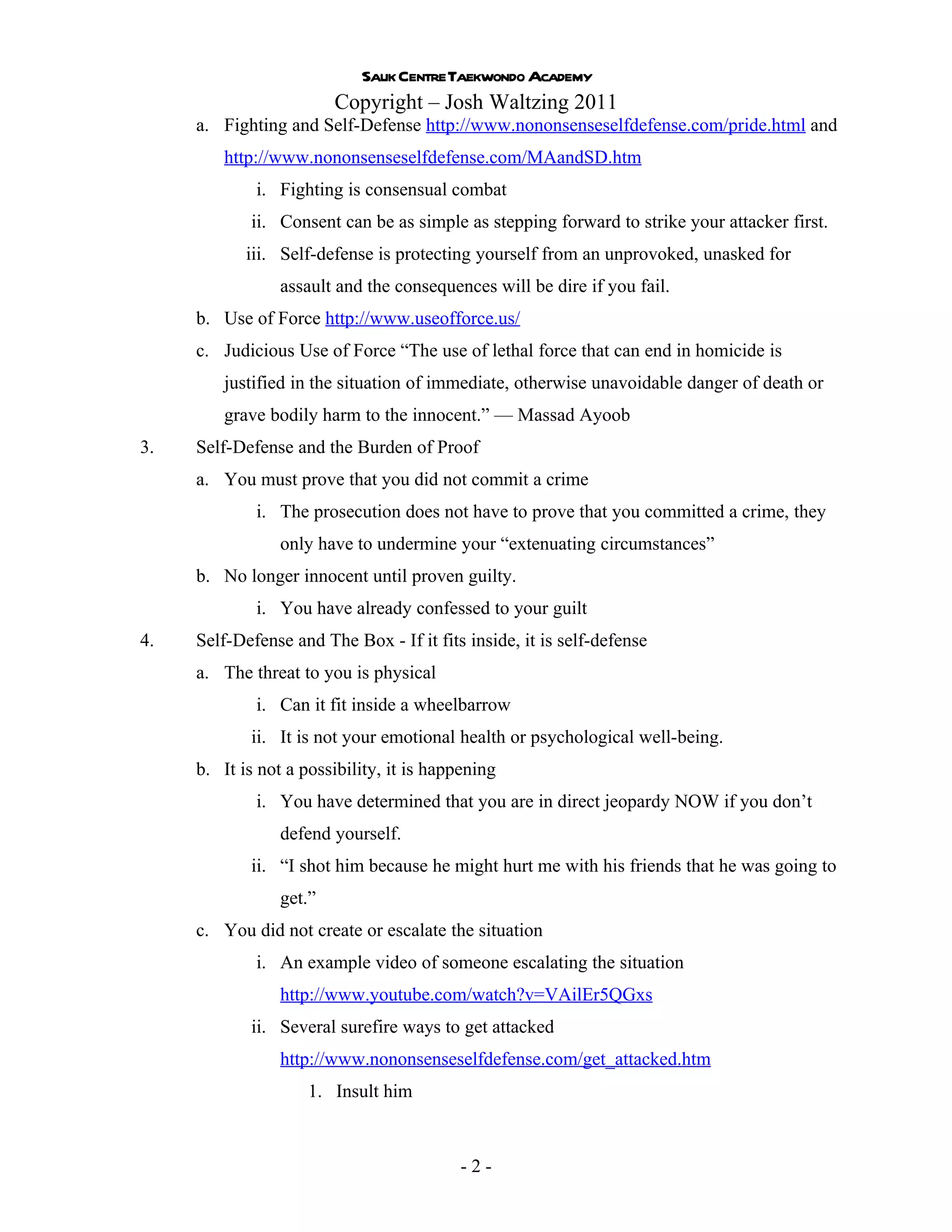 Class 1 What is Self Defense | PDF