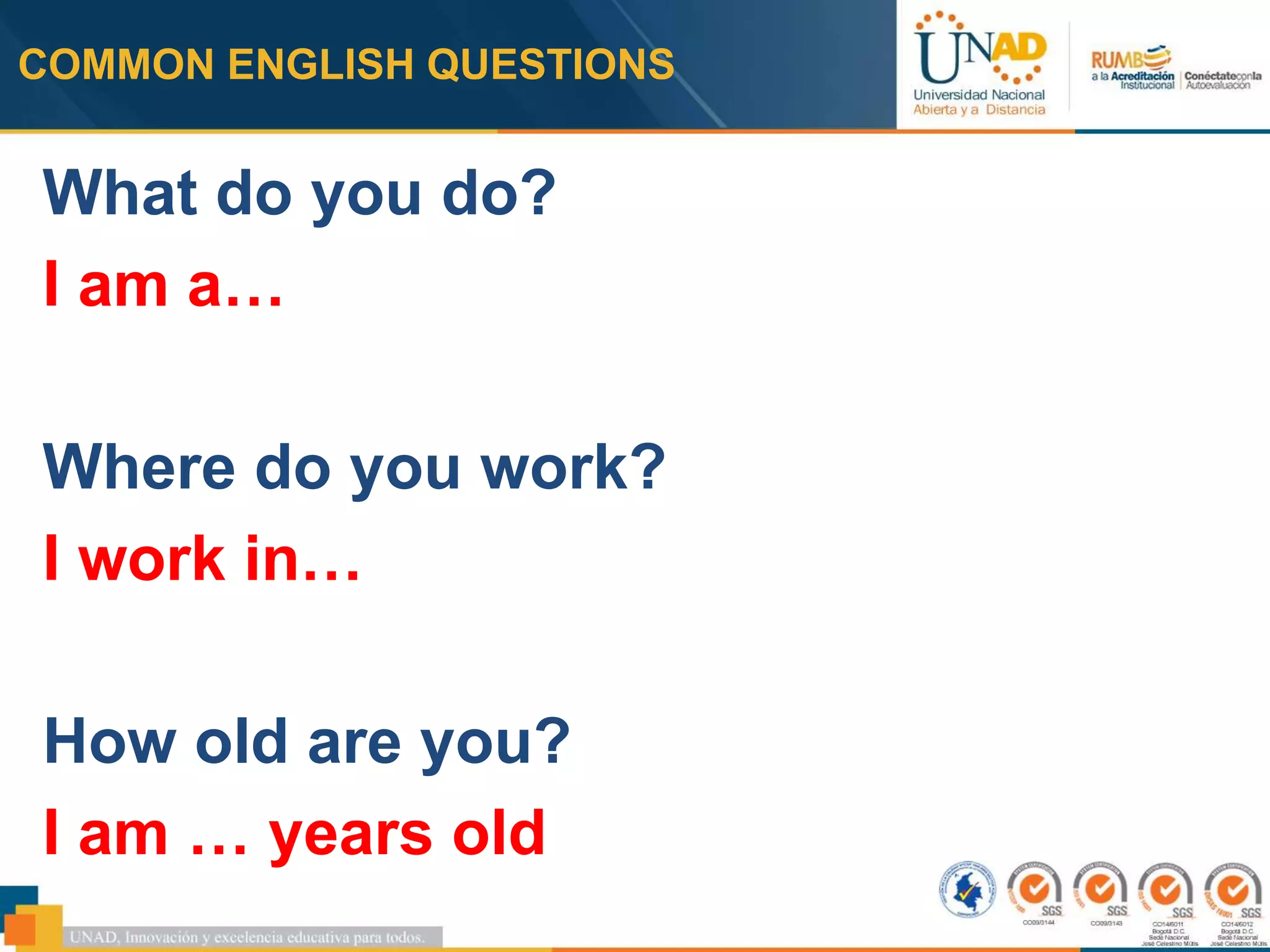 Common Questions in English | PPT