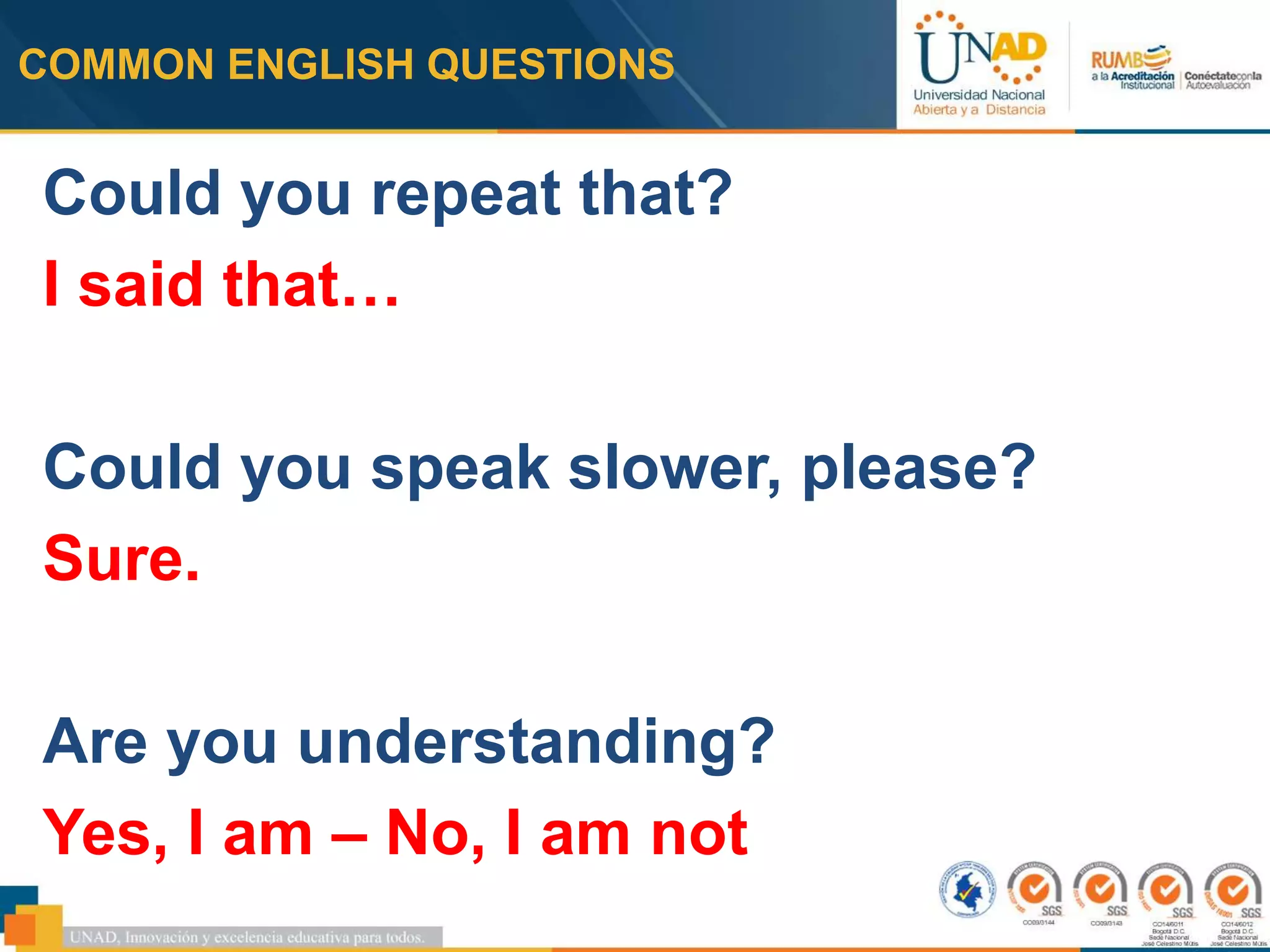 Common Questions in English | PPT