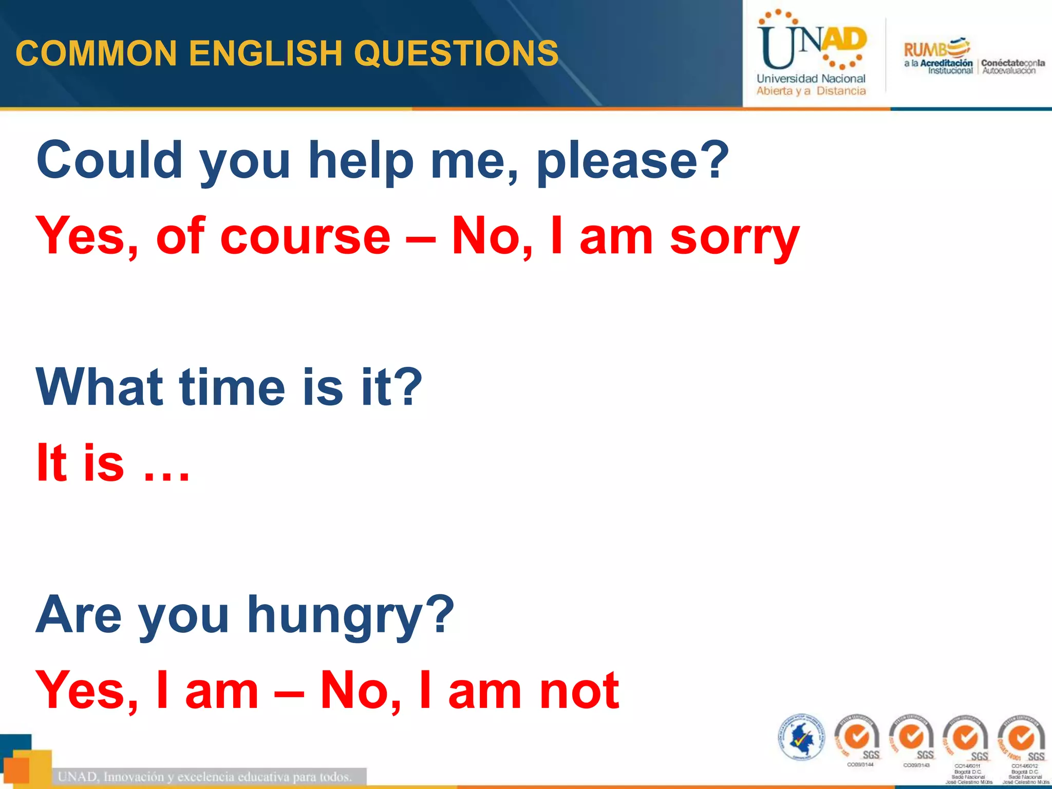Common Questions in English | PPT