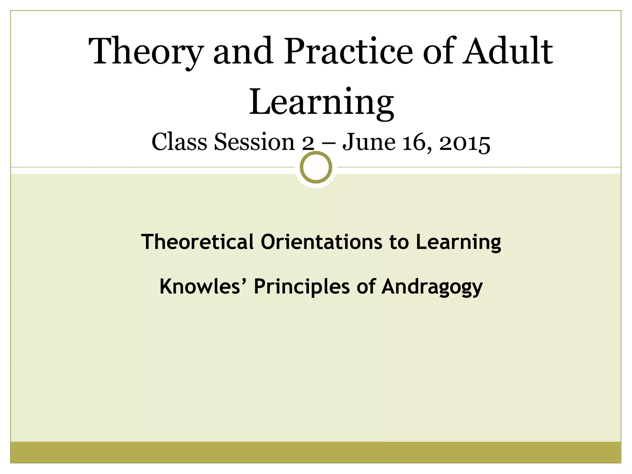 Class 2 knowles principles of andragogy rev | PPT