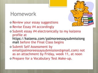 Class 21 writing workshop 4; vocab test 5 | PPTX