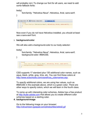 Class 2 handout css exercises (2) | DOC | Web Design and HTML | Internet