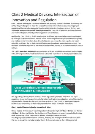 Class 2 Medical Devices: Intersection of Innovation and Regulation | PDF