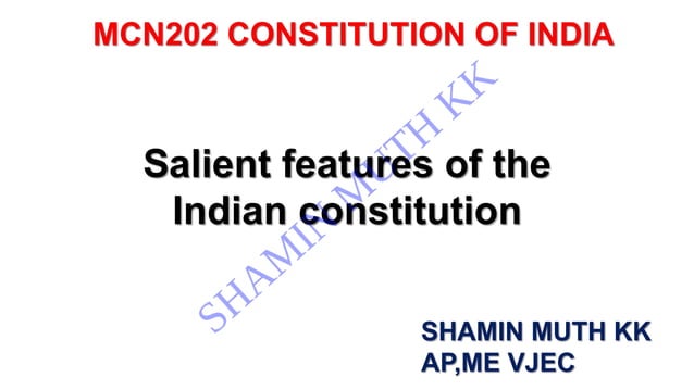 Salient features of Indian constitution - MCN202 (Module 1) | PDF | Political Issues & policy ...