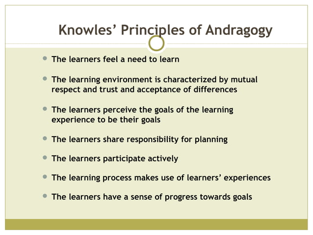 Class 3 knowles principles of andragogy | PPT | Workshops and Classes ...