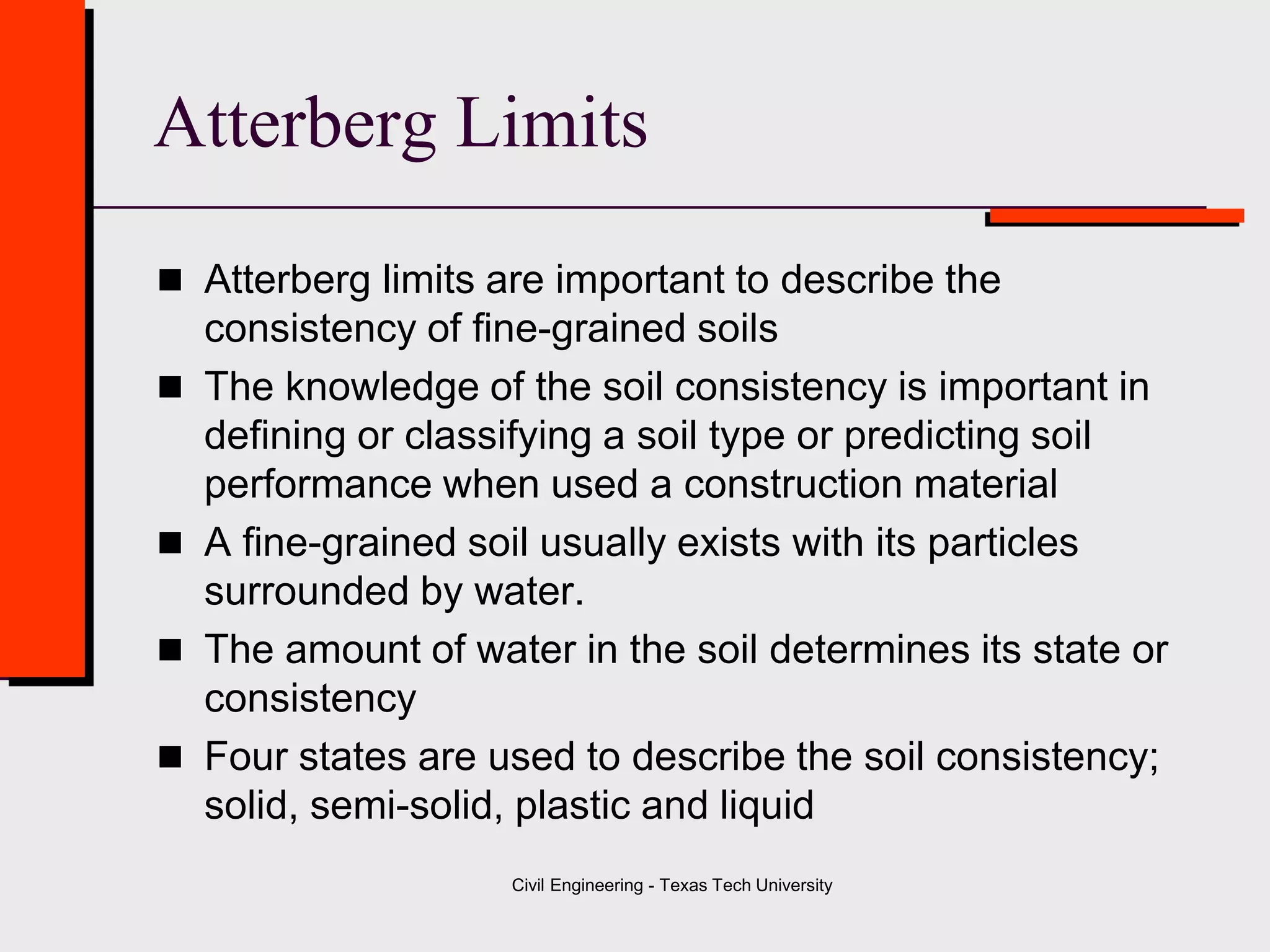 Class 3 (a) Soil Plasticity (Atterberg Limits) ( Geotechenical Engineering ) | PDF