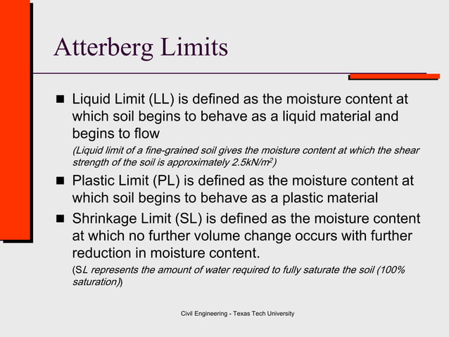 Class 3 (a) Soil Plasticity (Atterberg Limits) ( Geotechenical Engineering ) | PDF