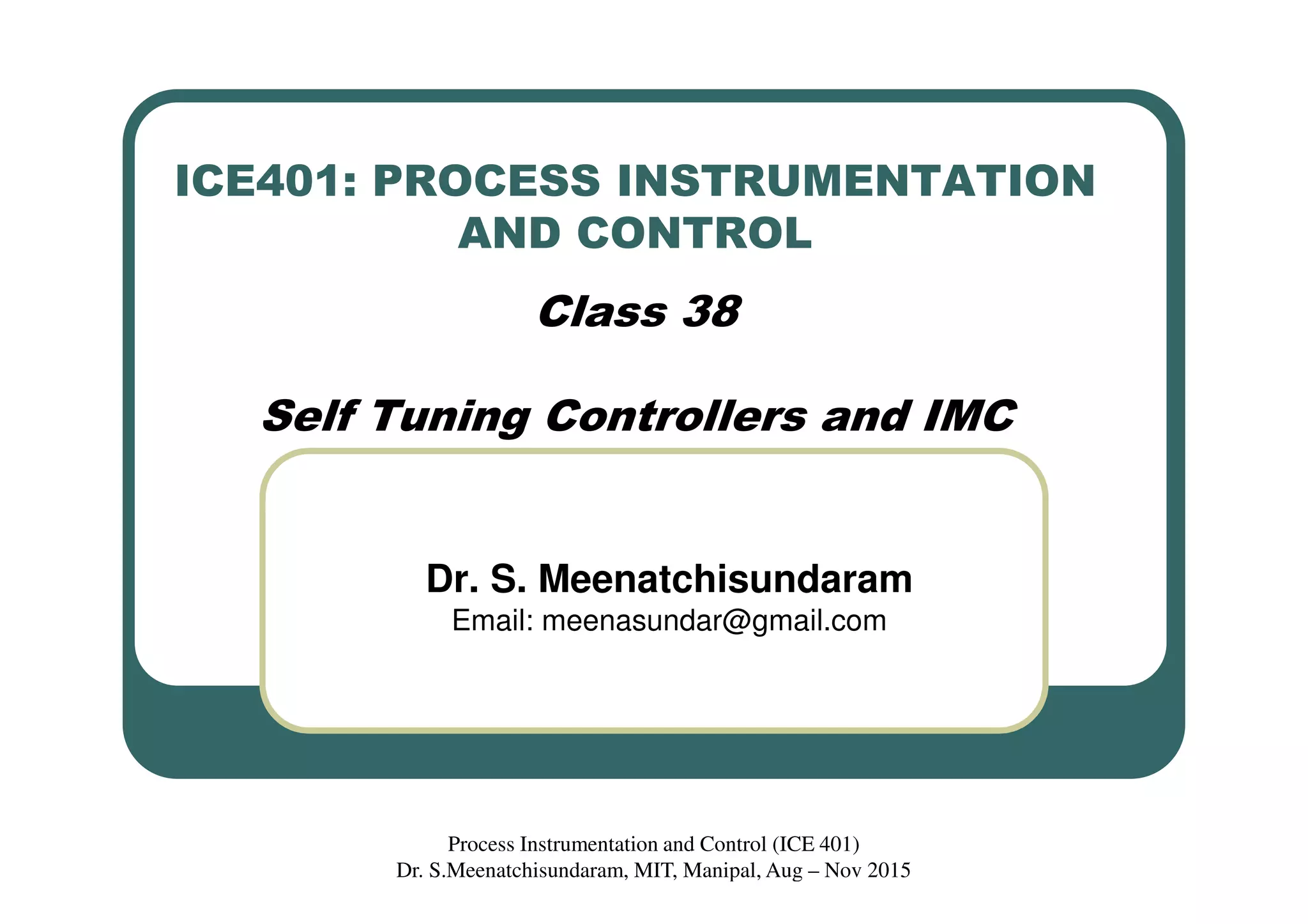 Class 38 self tuning controllers and imc | PDF