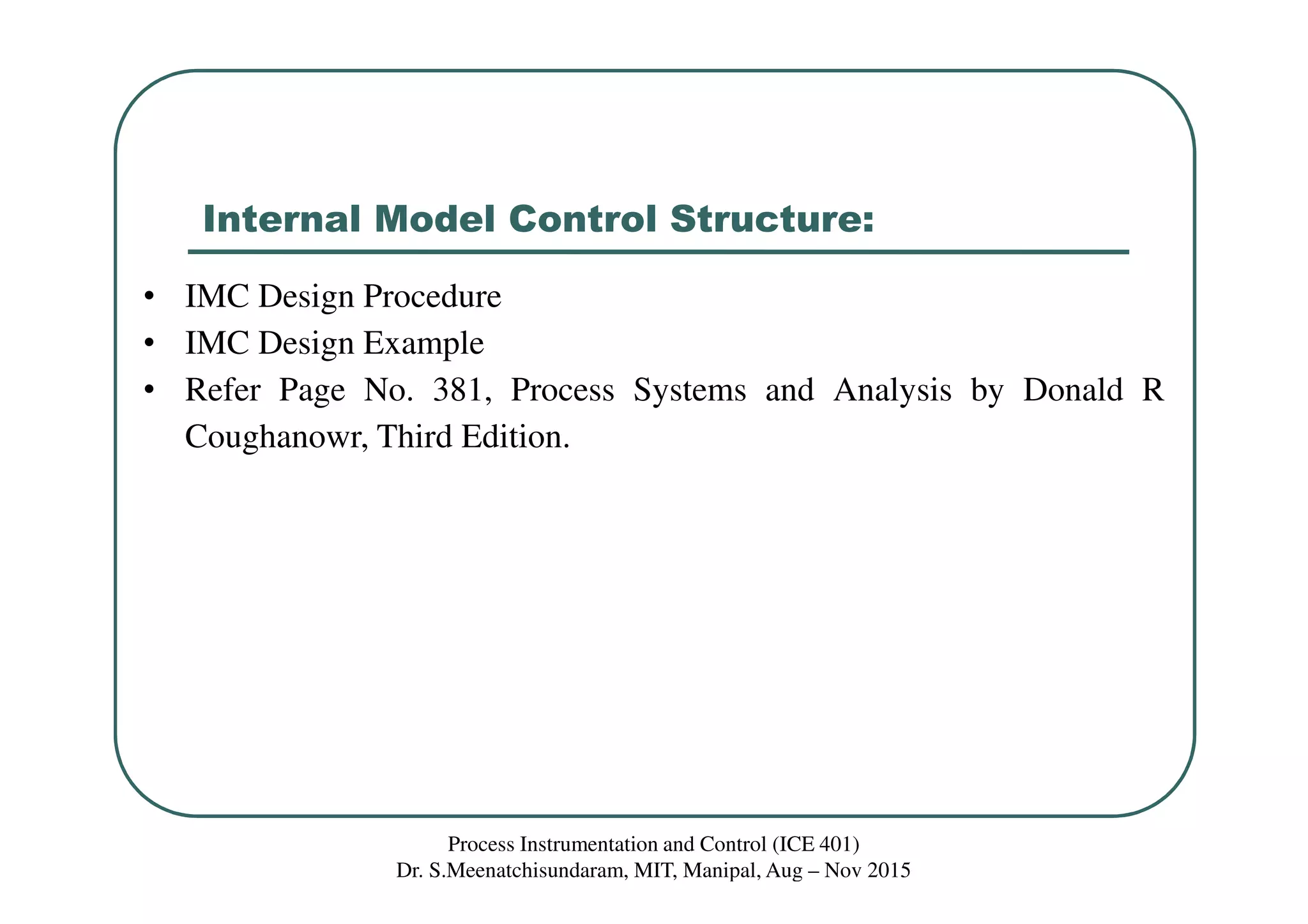 Class 38 self tuning controllers and imc | PDF