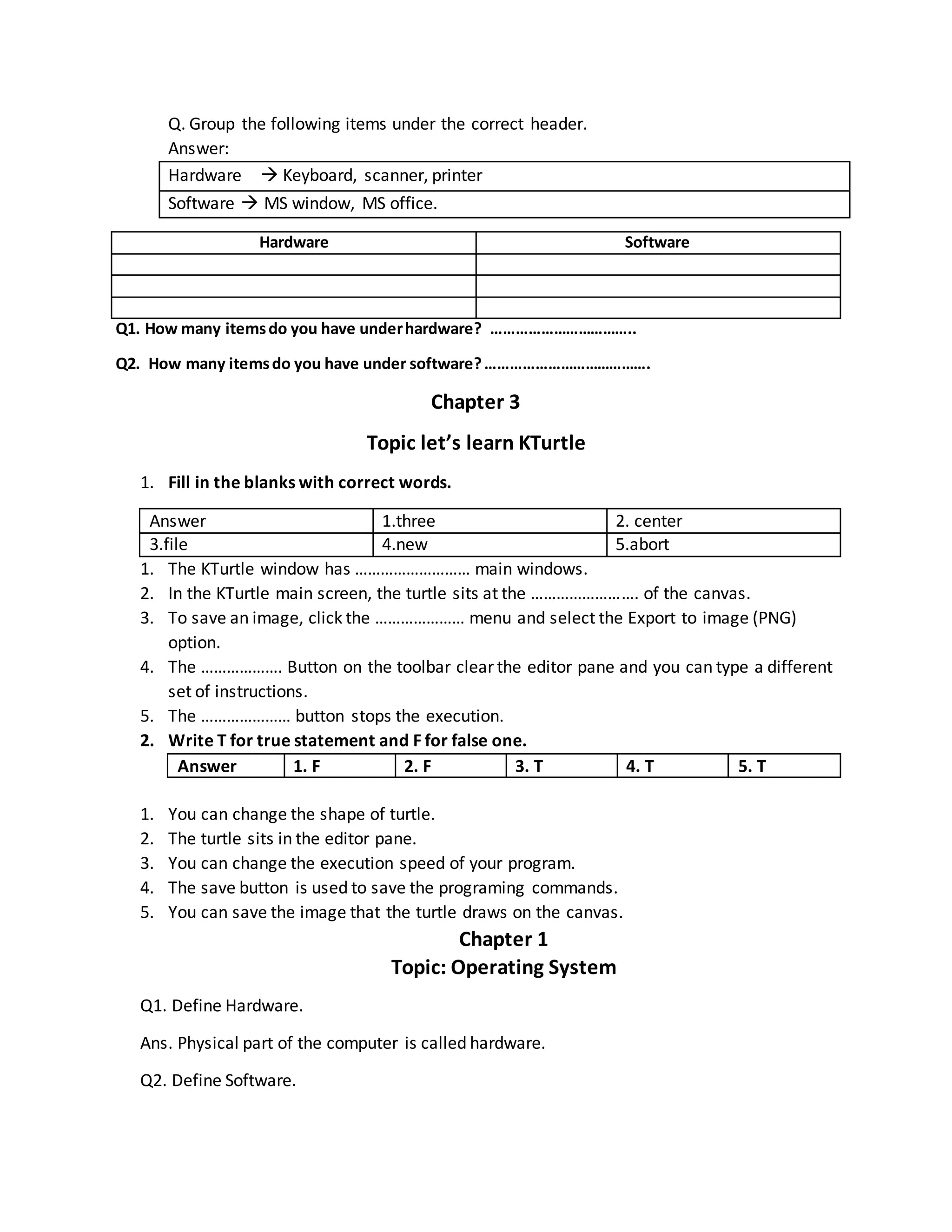 oxford computer grade 3 chapter 1 to 3 solution exercise | DOCX