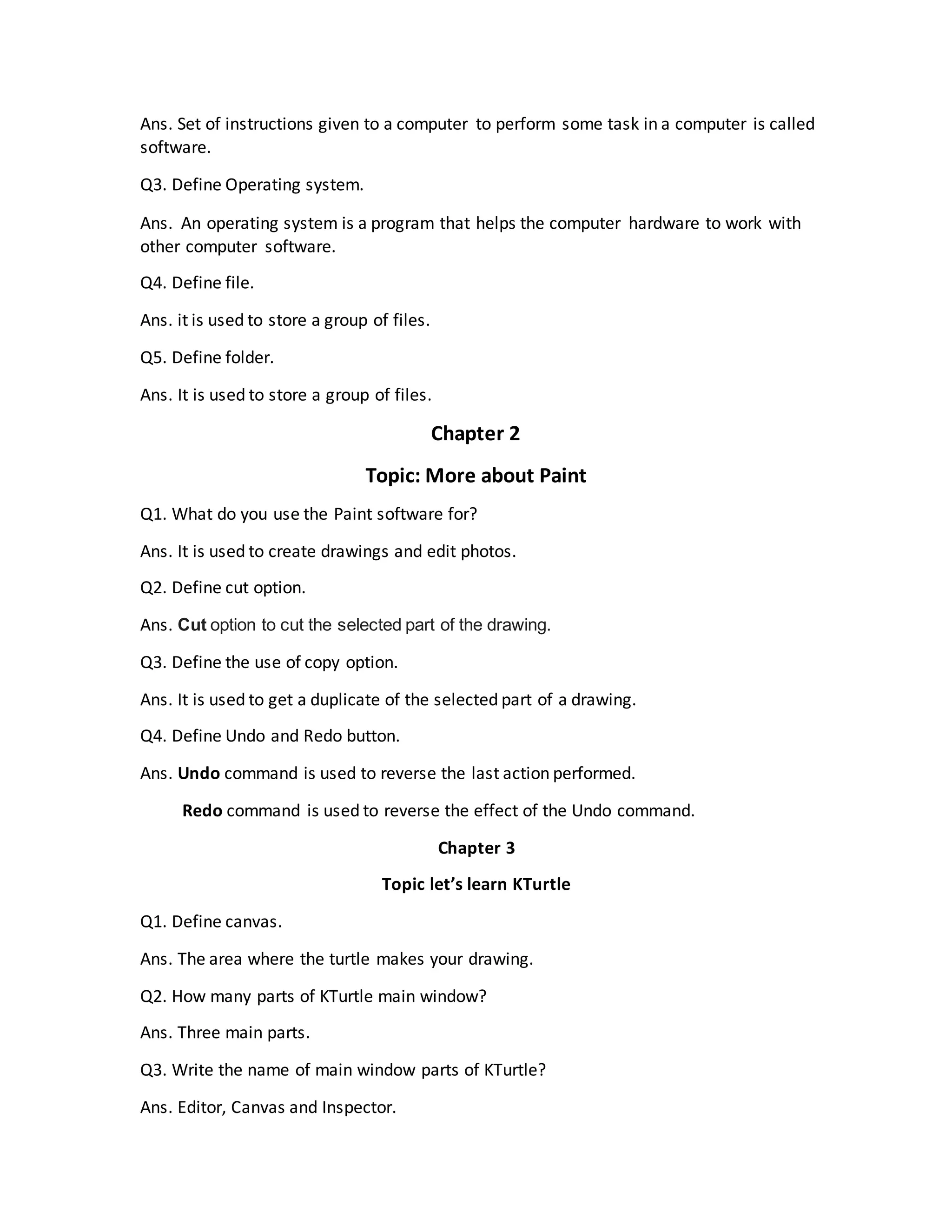 oxford computer grade 3 chapter 1 to 3 solution exercise | DOCX