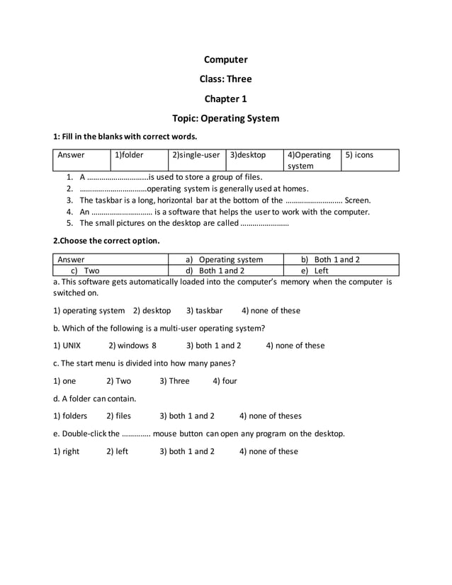 oxford computer grade 3 chapter 1 to 3 solution exercise | DOCX ...