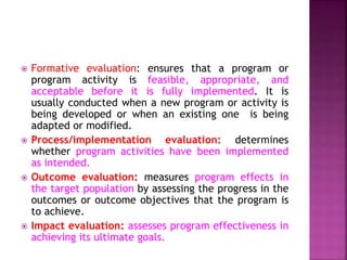 Principles, Steps of programme planning, evaluation and monitoring of ...