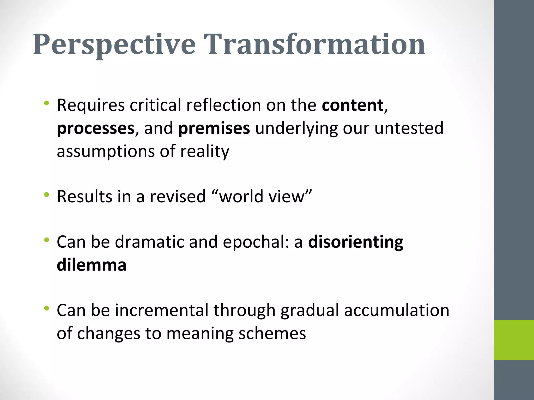 Class 4 mezirow's transformative learning theory | PPT