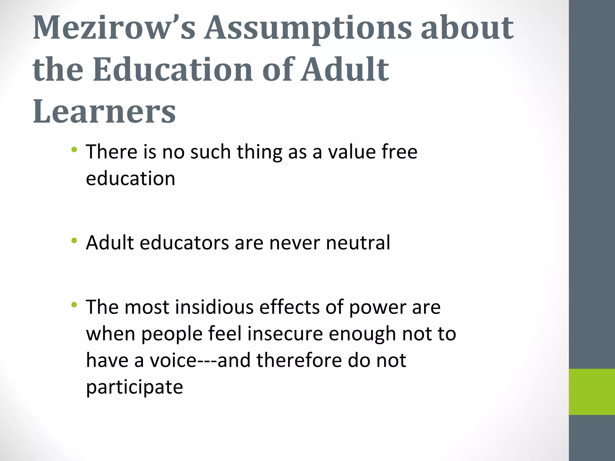 Class 4 mezirow's transformative learning theory | PPT