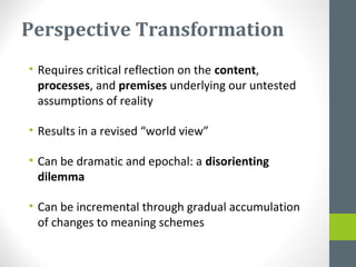 Class 4 mezirow's transformative learning theory | PPT