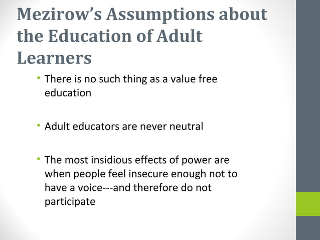 Class 4 mezirow's transformative learning theory | PPT | Adult ...