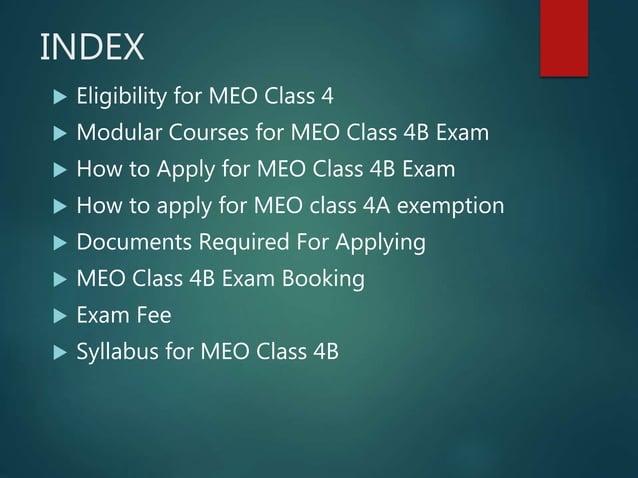 COMPLETE DETAILS OF MEO CLASS4 EXAMINATION | PPTX