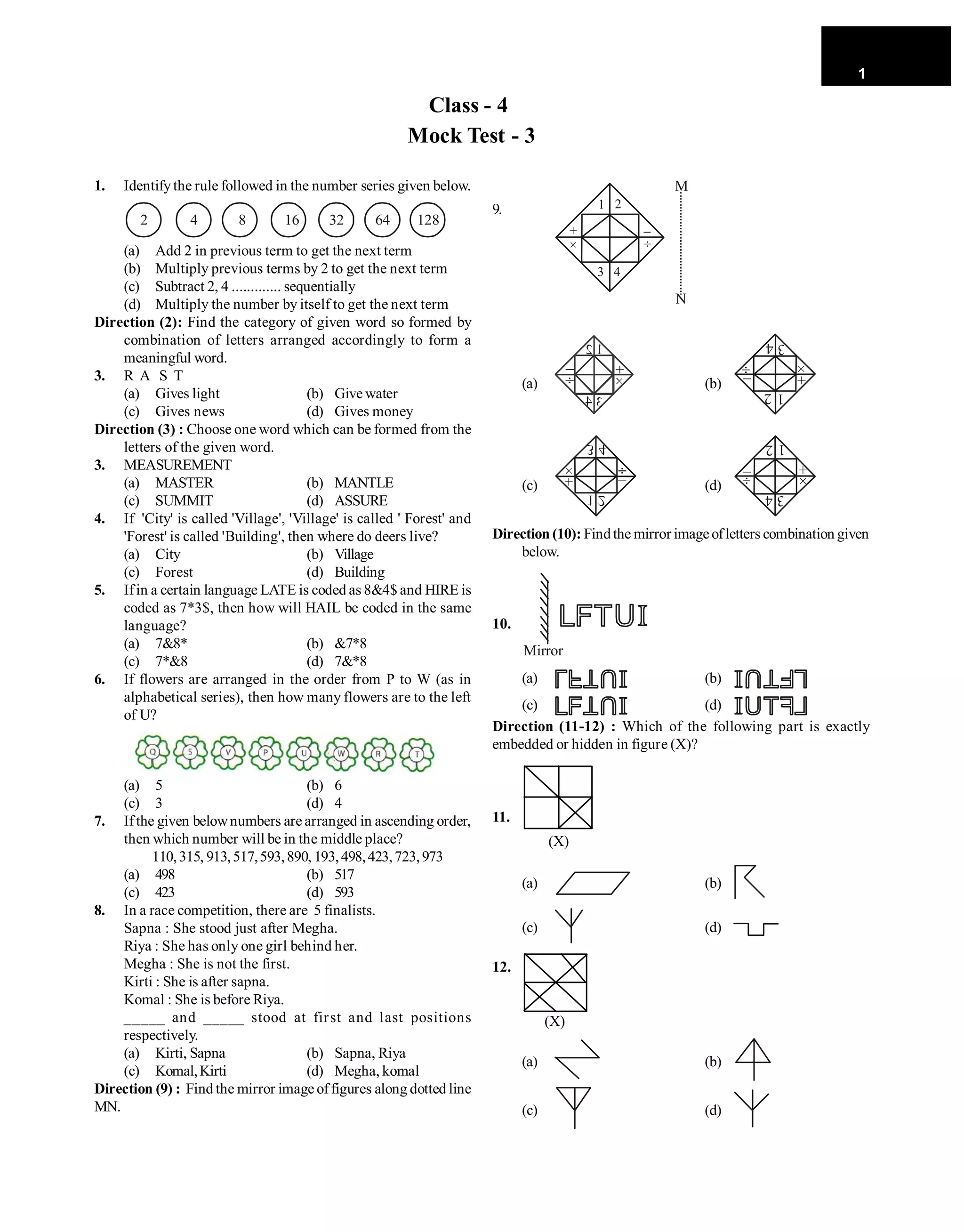 Class 4 logical reasoning | PDF
