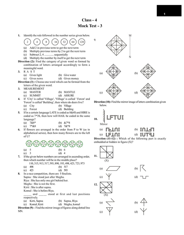Class 4 logical reasoning | PDF | Reptiles | Pets