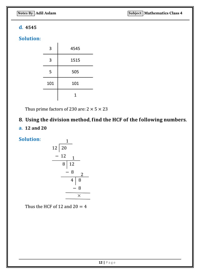 Countdown Maths Class 4 Chapter # 2 Solution | PDF