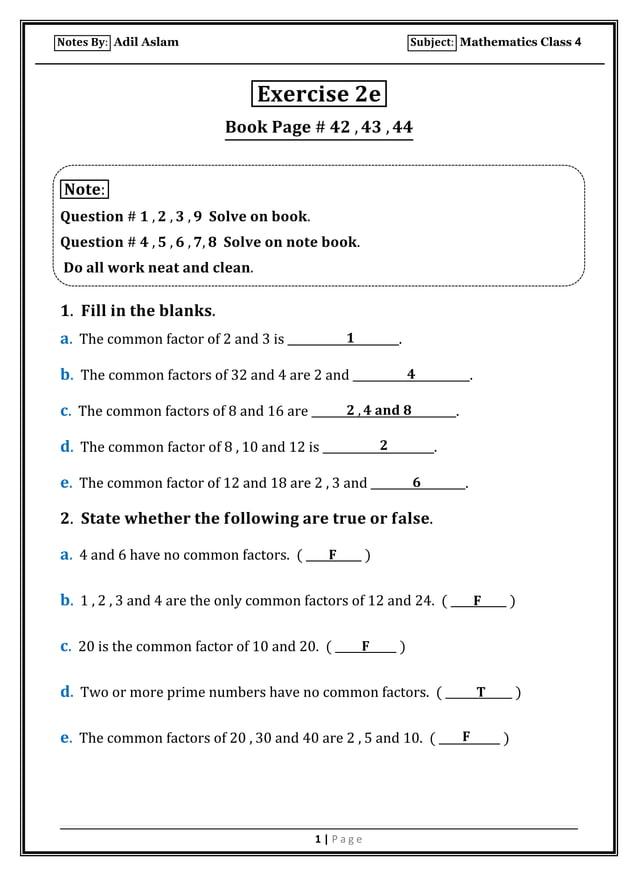 Countdown Maths Class 4 Chapter # 2 Solution | PDF