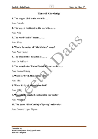 Iqbal Series English for Class 5th (solved) | PDF