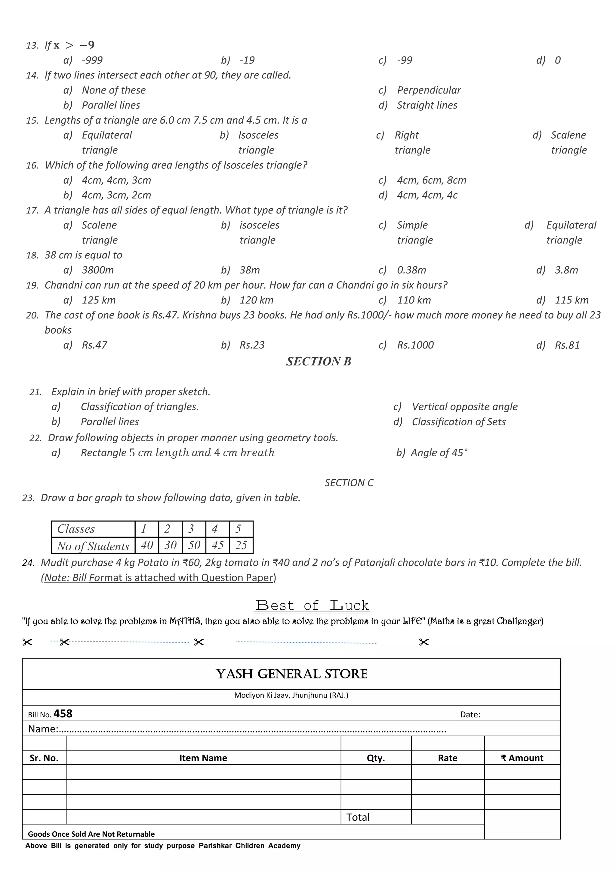 Class 5th maths annual assesment | PDF
