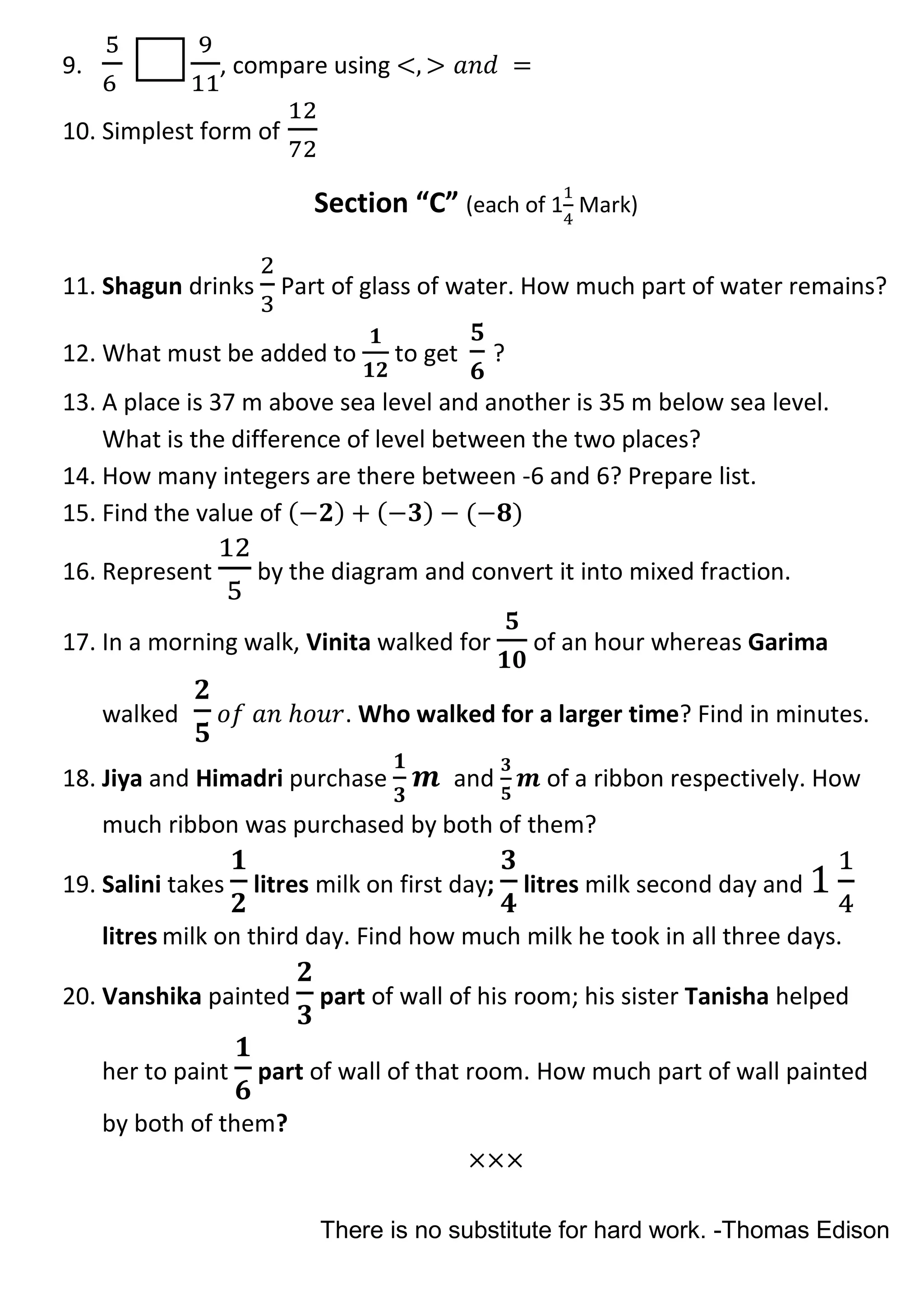 Math Paper Class 6 | PDF