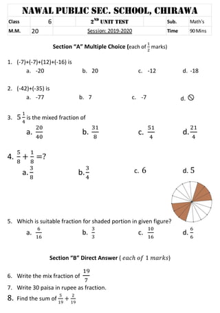 Math Paper Class 6 | PDF