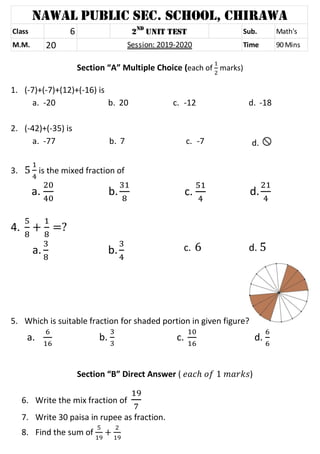 Math Paper Class 6 | PDF