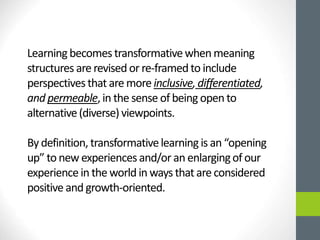 Class 6 intro to mezirow's transformative learning theory | PPTX