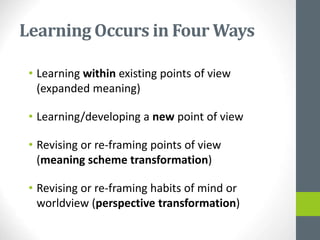 Class 6 intro to mezirow's transformative learning theory | PPTX