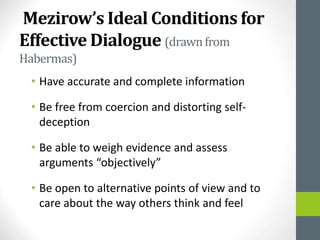 Class 6 intro to mezirow's transformative learning theory | PPTX