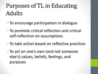 Class 6 intro to mezirow's transformative learning theory | PPTX