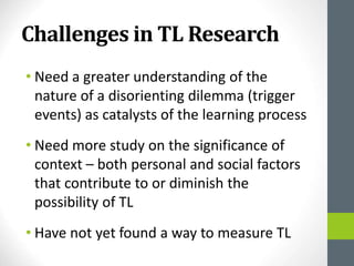 Class 6 intro to mezirow's transformative learning theory | PPTX