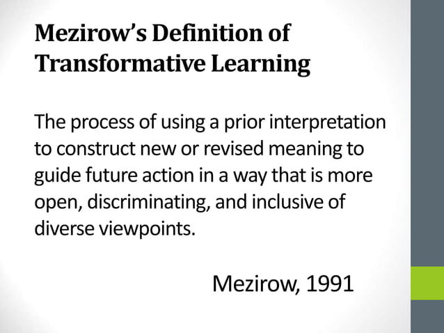 Class 6 intro to mezirow's transformative learning theory | PPTX