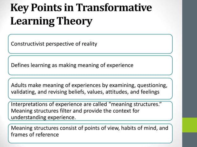 Class 6 intro to mezirow's transformative learning theory | PPTX