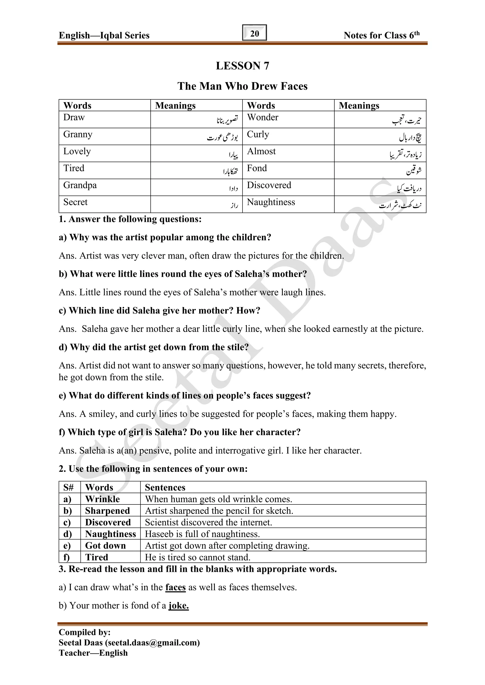 Iqbal Series English for Class 6th (solved) | PDF