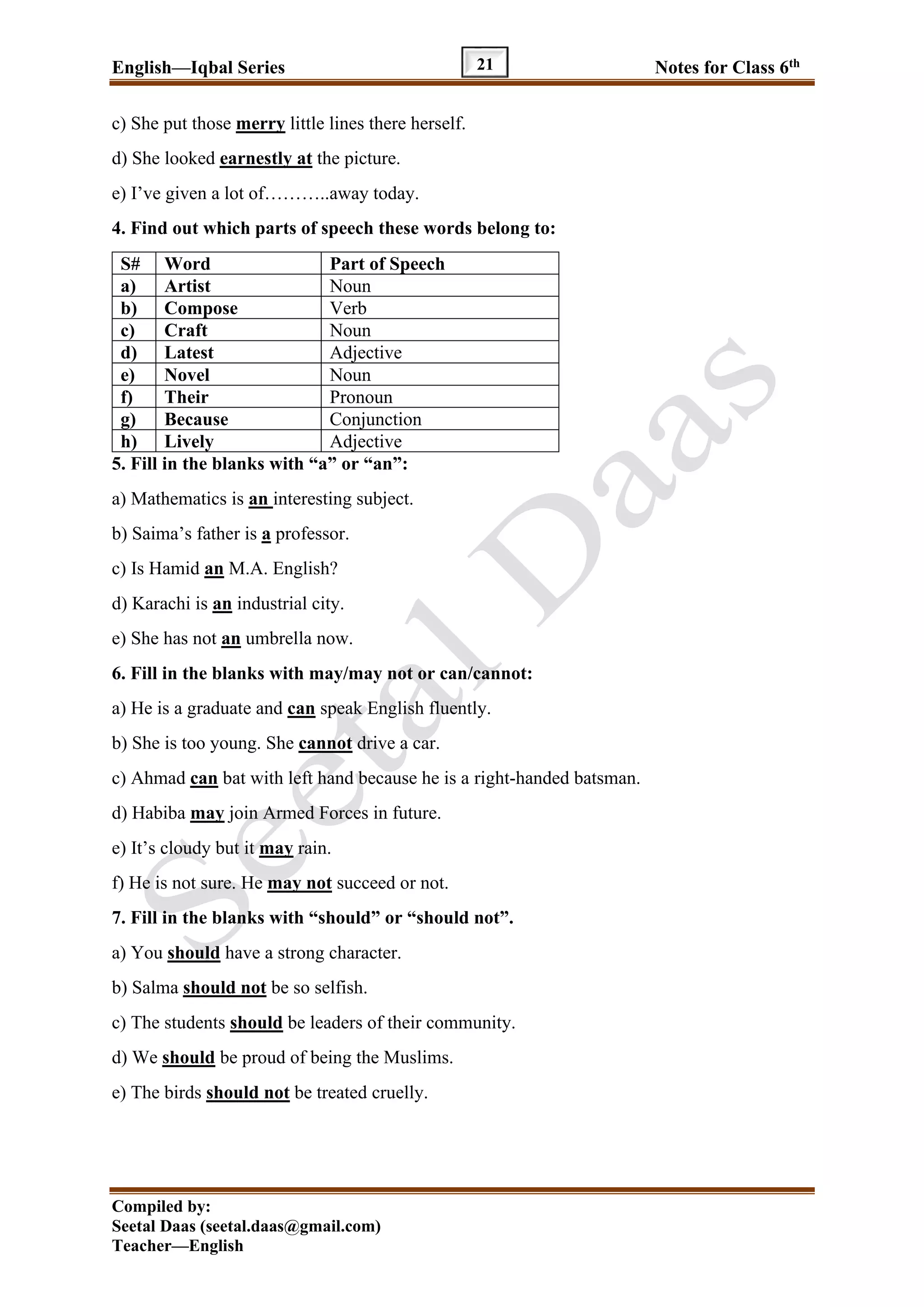 Iqbal Series English for Class 6th (solved) | PDF
