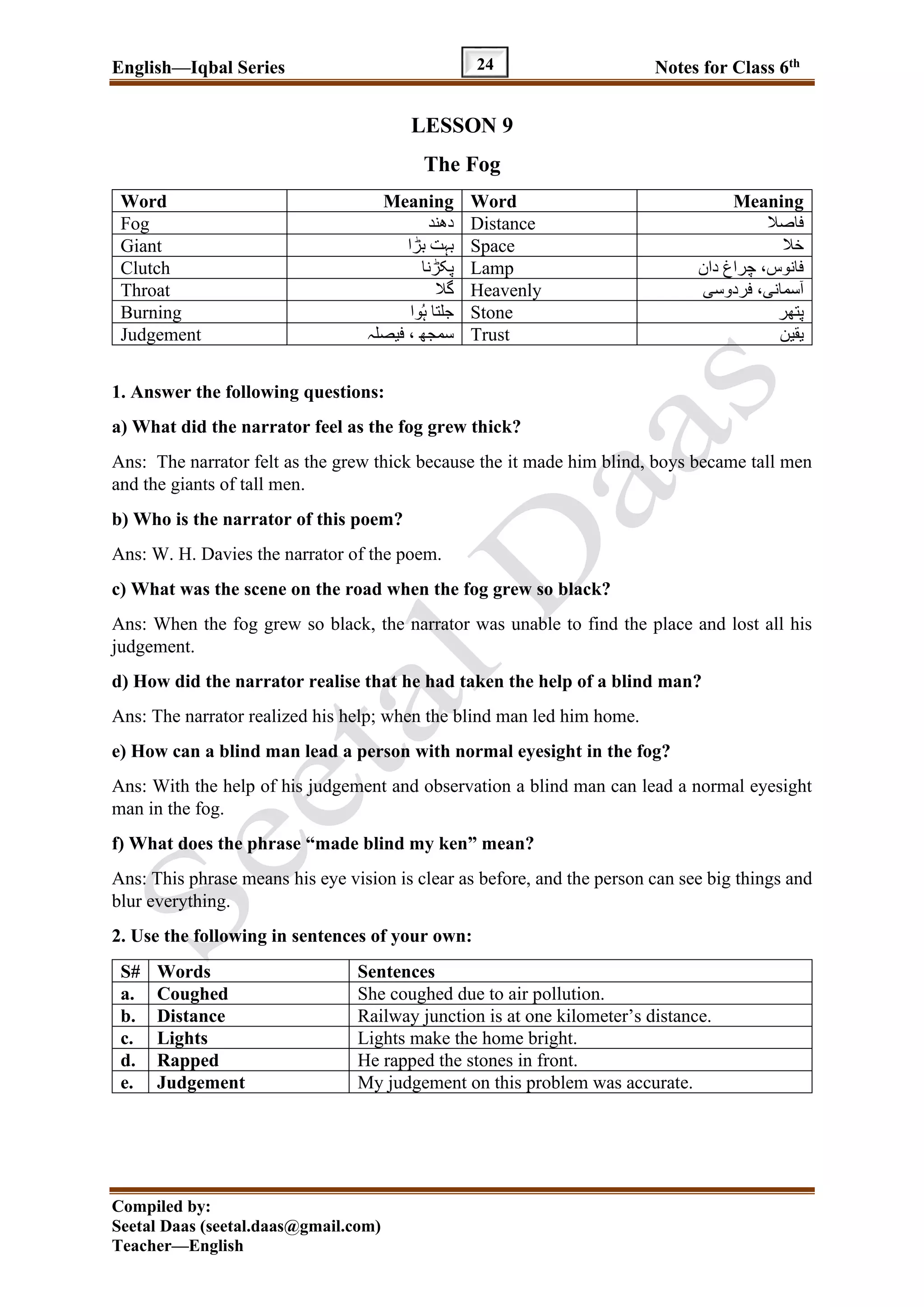 Iqbal Series English for Class 6th (solved) | PDF